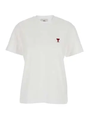 Ami T-shirt With De Coeur Embroidery On The Front In Cotton For - White