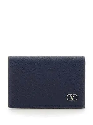 Valentino Garavani Black Card Holder With Vlogo Plaque On The Front In Grained Leather For - Multicolor