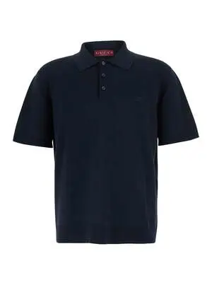Gucci Blue Polo Shirt With Classic Collar And Gg Embroidery On The Front In Cotton For - Multicolor