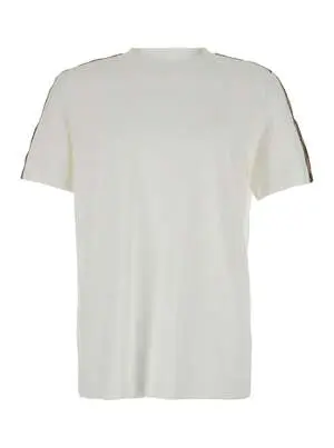 Burberry Crew Neck T-shirt With Check Detail On The Sleeve And Ekd Logo Embroidery On The Front In White Cotton For - Multicolor
