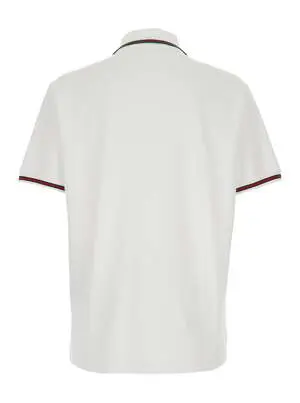 Gucci Polo Shirt With Web Detail On Collar And Sleeves And Tone-on-tone Logo Lettering On The Front In Cotton For