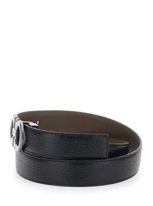 FERRAGAMO Reversible Belt With Gancini Buckle In Grained Leather - Black