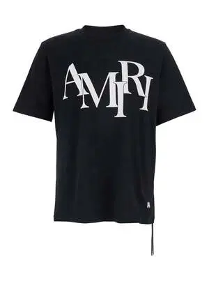 Amiri Black Crew Neck T-shirt With Maxi Logo Lettering On The Front In Cotton For - Multicolor
