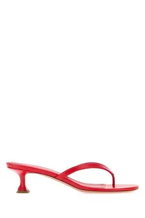 Amina Muaddi Nappa Leather Juliette Thong Mules - Red