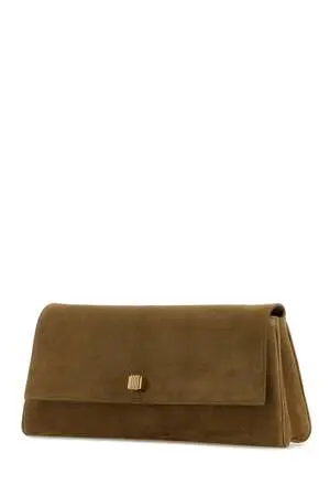 Khaite Suede Audrey Clutch - Light Brown