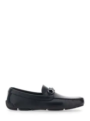 FERRAGAMO Sunsday Loafers With Gancini Plaque In Leather - Black