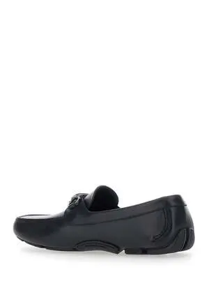 FERRAGAMO Sunsday Loafers With Gancini Plaque In Leather - Black
