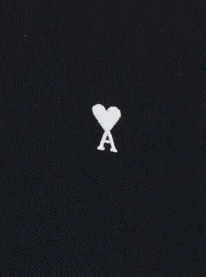 AMI Paris Polo Shirt With De Coeur Logo Embroidered On The Front In Cotton For - Black