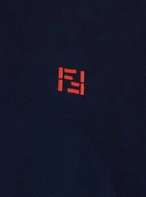 Fendi Blue Polo With Classic Collar And Logo On The Front In Cotton - Multicolor