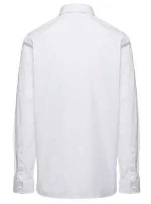 Burberry White Long Sleeve Shirt With Tone-on-tone Embroidery In Stretch Cotton For - Multicolor