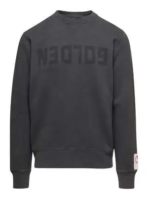 GOLDEN GOOSE Crewneck Sweatshirt With Logo Print In Cotton - Gray