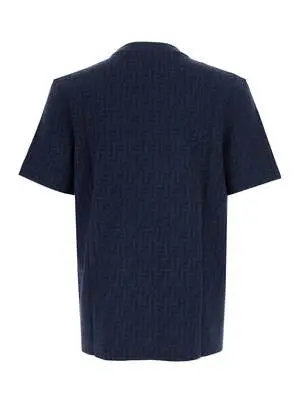Fendi Blue Crew Neck T-shirt With Ff All-over Motif In Cotton For - Multicolor