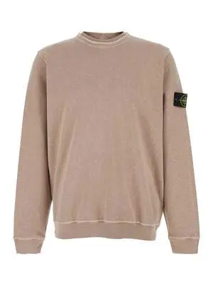Stone Island STONE ISLAND Cotton Crewneck Sweatshirt With Logo Patch Cream