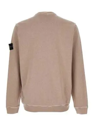 Stone Island Cotton Crewneck Sweatshirt With Logo Patch - Cream