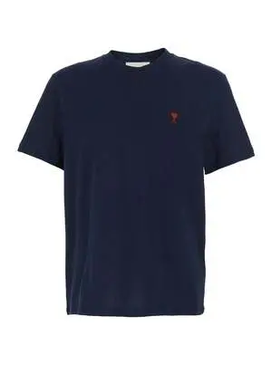 Ami Crew Neck T-shirt With Adc Embroidery On The Front In Blue Cotton For - Multicolor