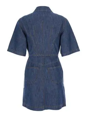 Fendi Denim Dress With Leather Logo Patch - Multicolor