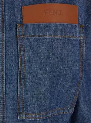 Fendi Denim Dress With Leather Logo Patch - Multicolor