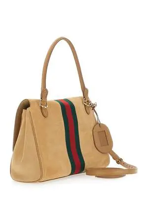 Gucci Horsebit Web Suede Top Handle Bag - Cream