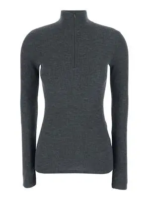 Brunello Cucinelli Brunello Cucinelli Wool And Cashmere Half-Zip Turtleneck Sweater Gray