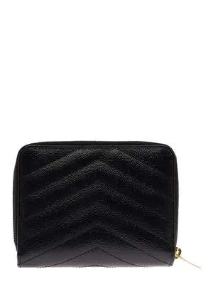 Saint Laurent Wallet With Cassandre Plate On The Front In Black Leather For - Multicolor