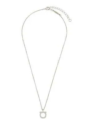 FERRAGAMO Gancini Pendant Necklace With Rhinestones In Brass - Silver