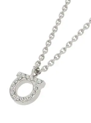 FERRAGAMO Gancini Pendant Necklace With Rhinestones In Brass