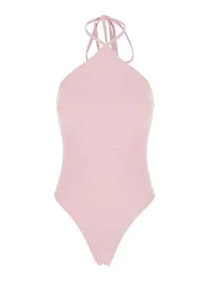 Jacquemus Le Maillot Bastide' Pink One-piece Swimsuit With Halterneck And Logo Embroidery On The Front In Tech Fabric For - Multicolor
