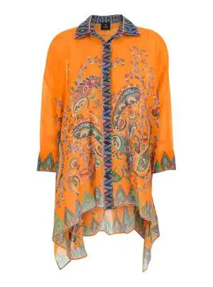 Etro Orange Paisley Print Ramie Oversized Shirt - Multicolor