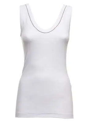 Brunello Cucinelli Cotton Tank Top With Monile Detail - White