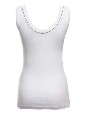 Brunello Cucinelli Cotton Tank Top With Monile Detail - White