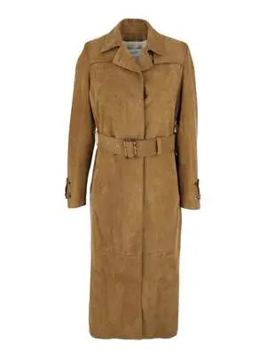 GOLDEN GOOSE Suede Trench Coat With Notched Lapels And Belt - Multicolor