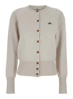 VIVIENNE WESTWOOD Vivienne Westwood Women 'Bea' White Cardigan With Orb Embroidery In Cotton And Cashmere Woman Multicolor