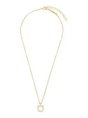 FERRAGAMO Gold-tone Brass Gancini Pendant Necklace With Rhinestones - Silver