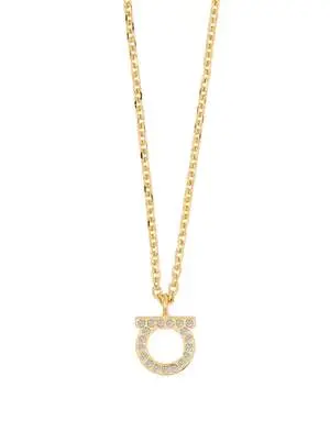 FERRAGAMO Gold-tone Brass Gancini Pendant Necklace With Rhinestones