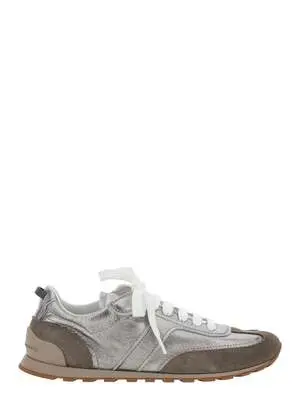 Brunello Cucinelli Suede And Leather Low Top Sneakers With Metallic Finish - Multicolor
