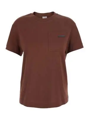 Brunello Cucinelli Crewneck T-shirt With Monil Detail - Brown