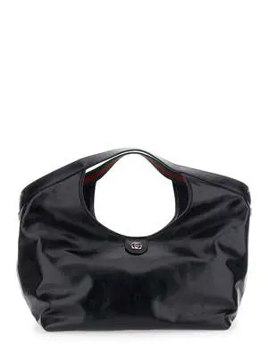 Gucci Ophidia Shoulder Bag With Magnetic Closure And Gg Plaque In Patent Leather - Black
