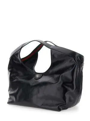 Gucci Ophidia Shoulder Bag With Magnetic Closure And Gg Plaque In Patent Leather - Black