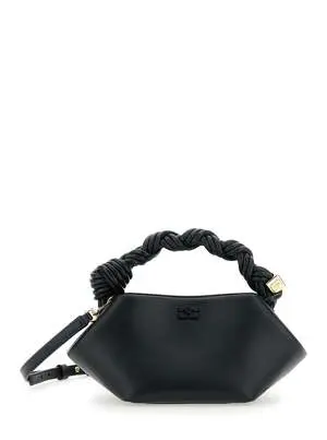 GANNI Bou Bag Mini Black Leather Handbag With Braided Handle - Multicolor