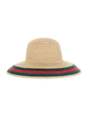 Gucci Straw Hat With Red And Green Stripe Detail - Multicolor