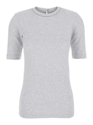 Brunello Cucinelli Cotton Three-quarter Sleeve Crewneck T-shirt With Monili Detail
