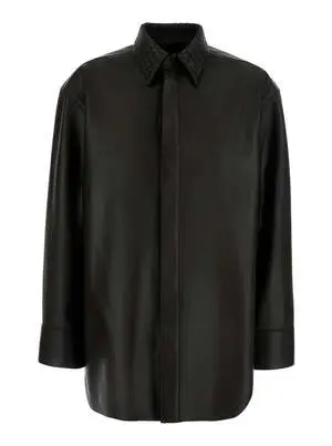 Bottega Veneta Leather Shirt With Intreccio Collar - Multicolor