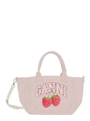 GANNI Cotton Tote Bag With Raspberry Print And Logo - Multicolor