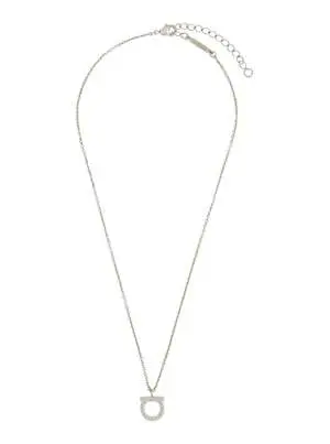 FERRAGAMO Gancini Pendant Necklace With Rhinestones - Silver