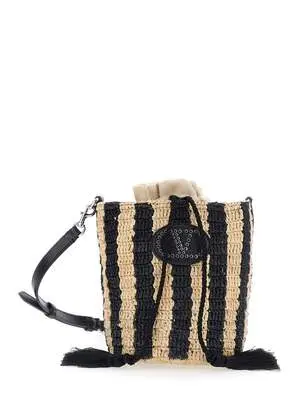 Valentino Garavani Small Crochet Raffia Bucket Bag - Cream