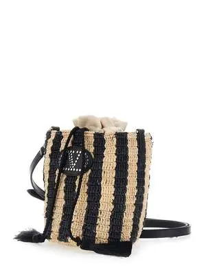Valentino Garavani Small Crochet Raffia Bucket Bag - Cream