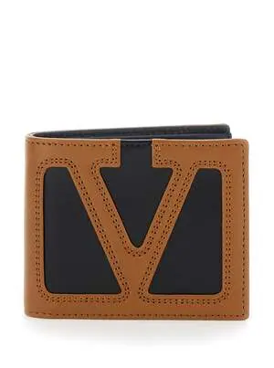 Valentino Garavani Brown Bi-fold Wallet With Contrasting Maxi Vlogo On The Front In Leather For - Multicolor