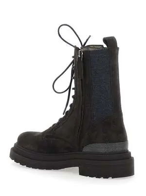 Brunello Cucinelli Suede Lace-up Ankle Boots With Monil Detail - Multicolor