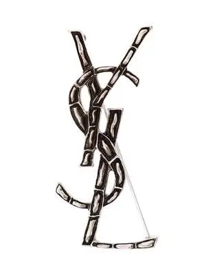 Saint Laurent Silver Brass Crocodile Texture Monogram Brooch - Multicolor