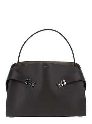 FERRAGAMO Black Leather Handbag With Gancini Buckles - Multicolor